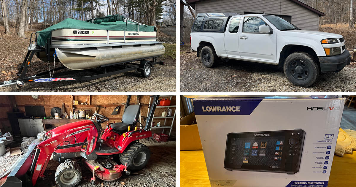 Pontoon Boat, Truck, Tractor, Hunting and Fishing Items