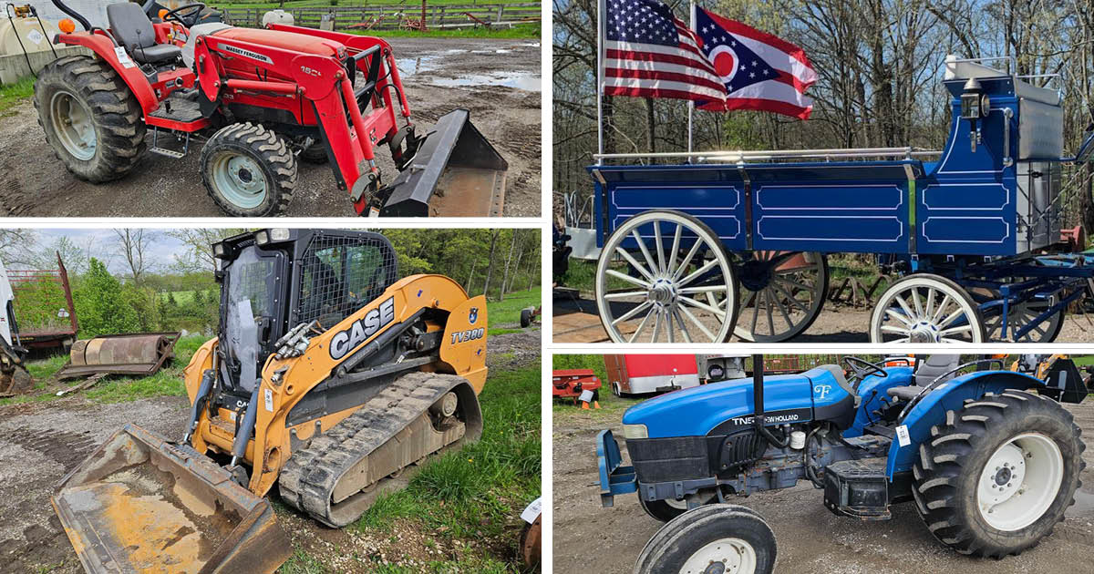 Skid Loaders, Draft Horse Wagon, Farm Equipment Auction