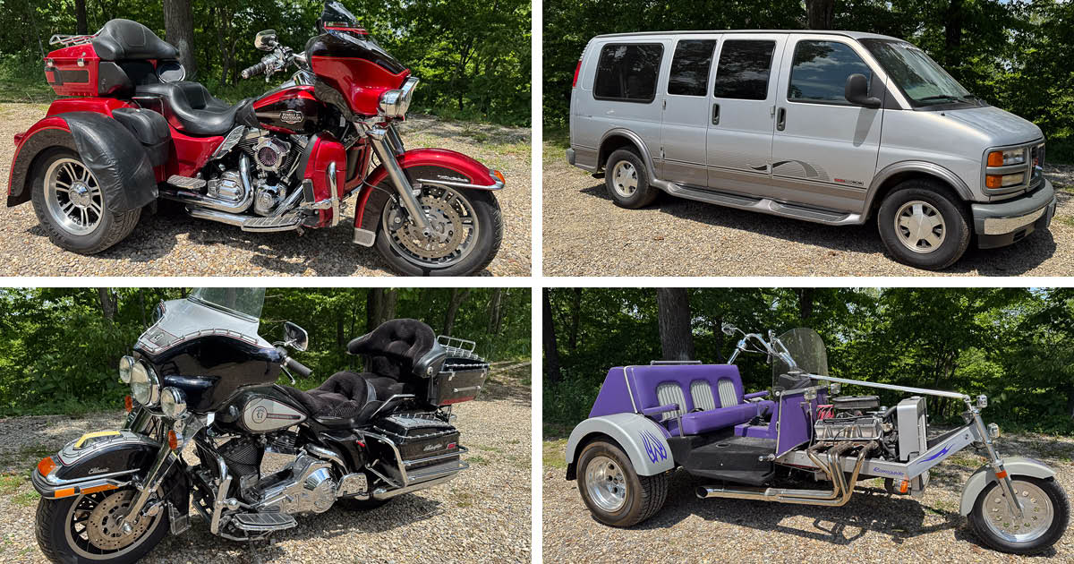 1998 GMC Van, Harley Davidson Trikes, & Ecstasy Tricycle
